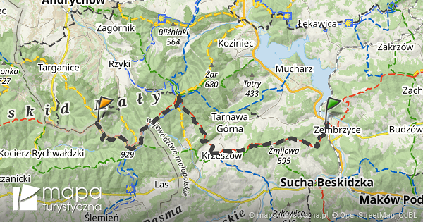 Trasa: Zembrzyce – Chatka na Potrójnej | mapa-turystyczna.pl