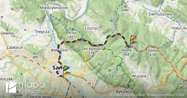 Trasa z: Sanok, ul. Dworcowa | mapa-turystyczna.pl