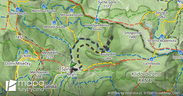 Trasa przez: Bouda u Bílého Labe | mapa-turystyczna.pl