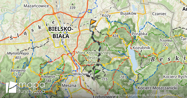 Trasa: Wilkowice Górne – Bielsko-Biała, Lipnik | mapa-turystyczna.pl