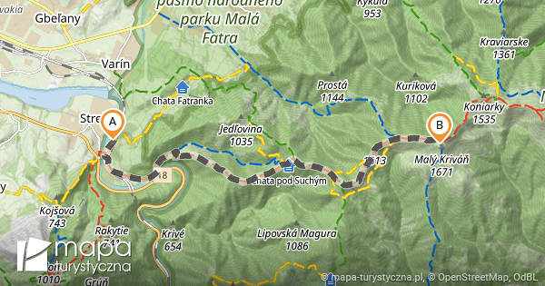 Trasa: Strečno, vlak – Malý Kriváň | mapa-turystyczna.pl