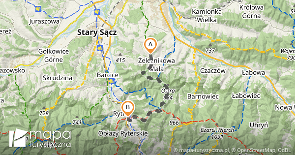 Trasa do: Rytro, stacja kolejowa | mapa-turystyczna.pl