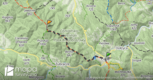 Trasa z: Cisna | mapa-turystyczna.pl