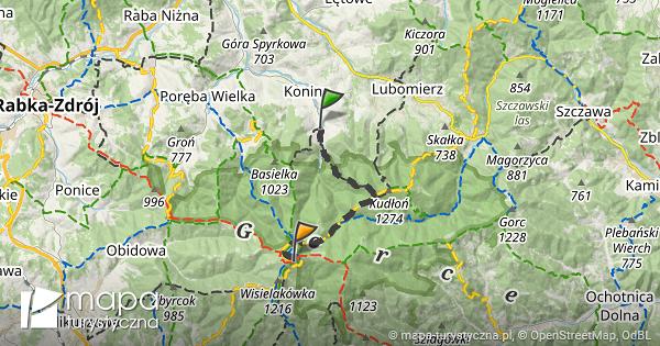 Trasa do: Schronisko PTTK Turbacz | mapa-turystyczna.pl