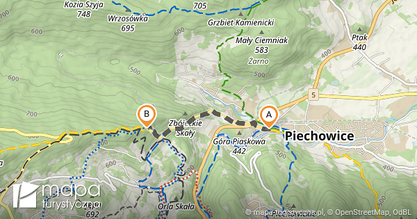 Trasa z: Piechowice, skrzyżowanie | mapa-turystyczna.pl