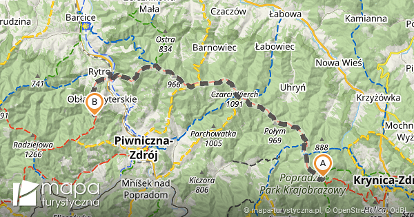 Trasa przez: Rytro | mapa-turystyczna.pl