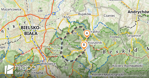 Trasa: Żarnówka Mała – Międzybrodzie Bialskie, skrzyżowanie | mapa ...