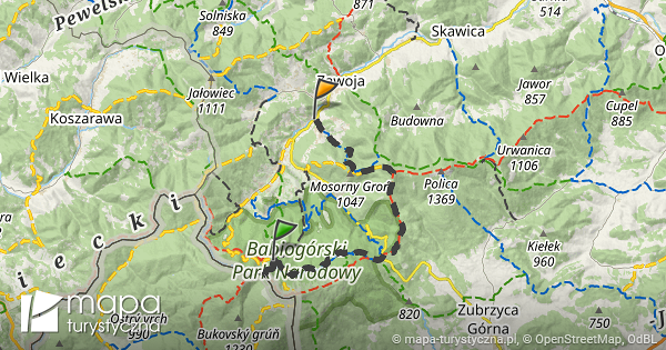 Trasa do: Zawoja, Mosorne | mapa-turystyczna.pl