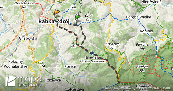 Trasa: Rabka Zdrój, Słone – Rozejście szlaków | mapa-turystyczna.pl