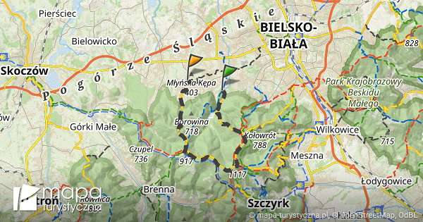Trasa: Bielsko-Biała, Dolina Wapienicy – Jaworze | mapa-turystyczna.pl