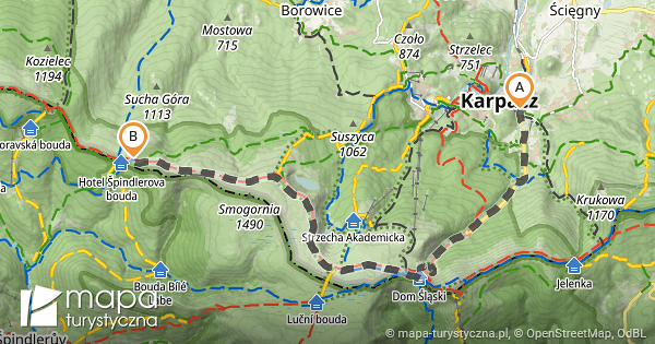 Trasa z: Karpacz, Łomniczka | mapa-turystyczna.pl