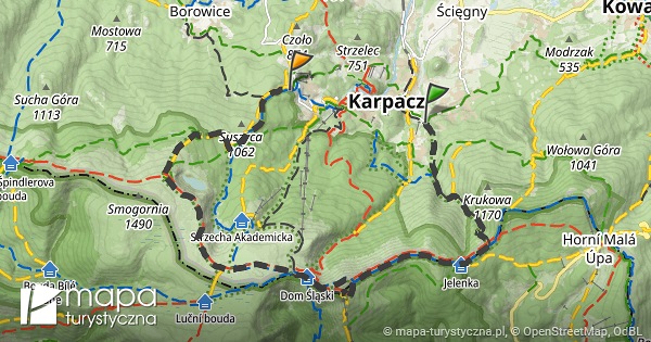 Trasa z: Karpacz, Krucze Skały | mapa-turystyczna.pl