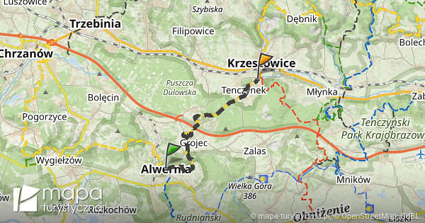 Trasa: Alwernia – Krzeszowice, ul. Zwierzyniecka | mapa-turystyczna.pl