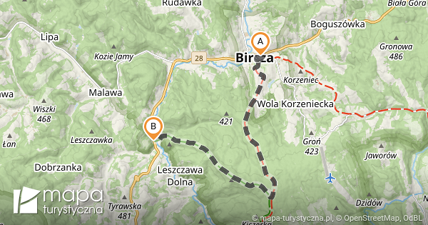 Trasa: Bircza – Leszczawa Dolna | mapa-turystyczna.pl
