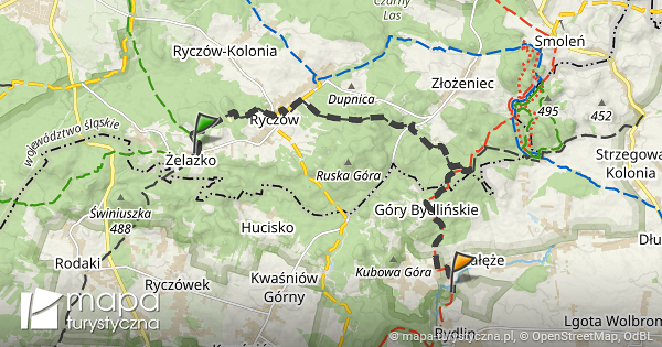 Trasa przez: Ryczów | mapa-turystyczna.pl