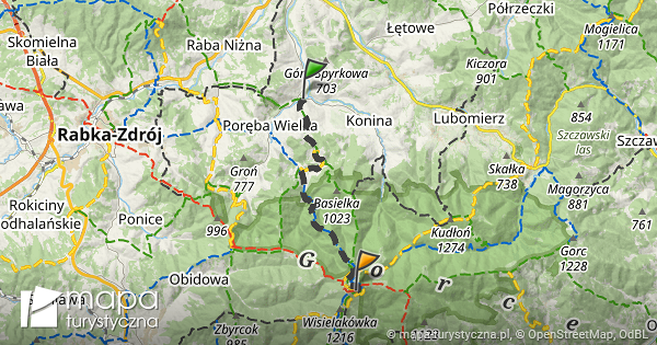 Trasa: Niedźwiedź – Schronisko PTTK Turbacz | mapa-turystyczna.pl