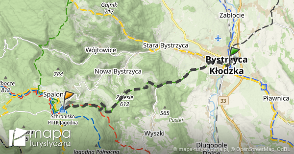 Trasa: Bystrzyca Kłodzka – Schronisko PTTK Jagodna | mapa-turystyczna.pl