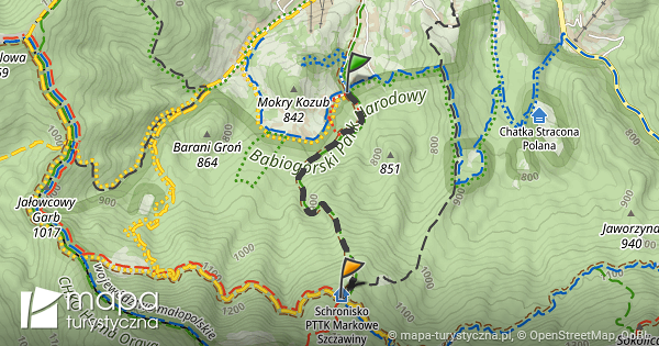 Trasa: Zawoja, Markowa – Schronisko PTTK Markowe Szczawiny | mapa ...