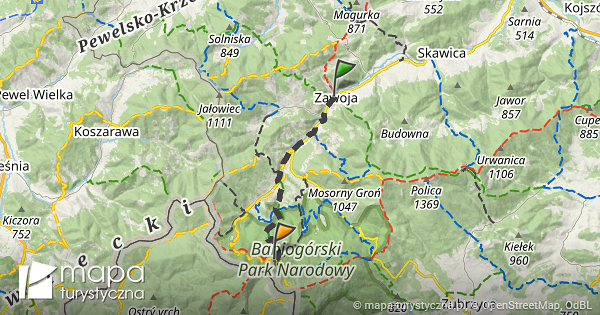 Trasa przez: Zawoja, Markowa | mapa-turystyczna.pl