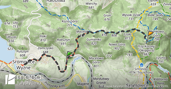Trasa do: Trzy Korony, kasa | mapa-turystyczna.pl