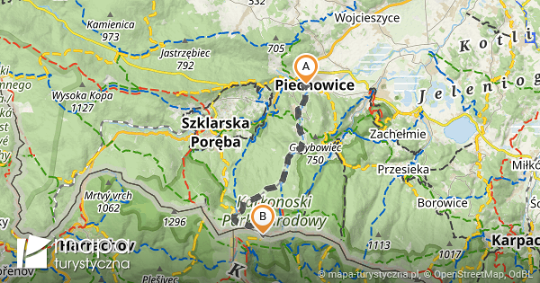 Trasa: Piechowice – Śnieżne Kotły | mapa-turystyczna.pl
