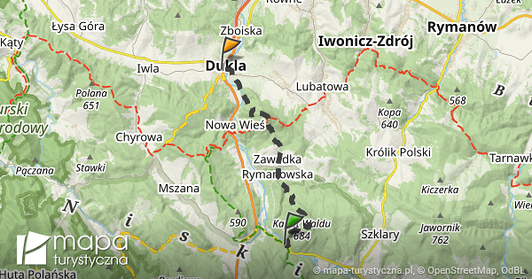 Trasa: Pole namiotowe Stasiane – Dukla | mapa-turystyczna.pl