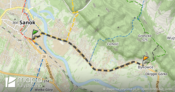 Trasa z: Sanok, ul. Dworcowa | mapa-turystyczna.pl