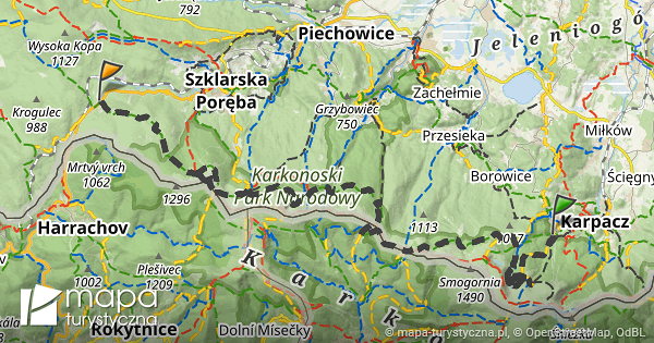 Trasa z: Karpacz, ul. Strażacka | mapa-turystyczna.pl