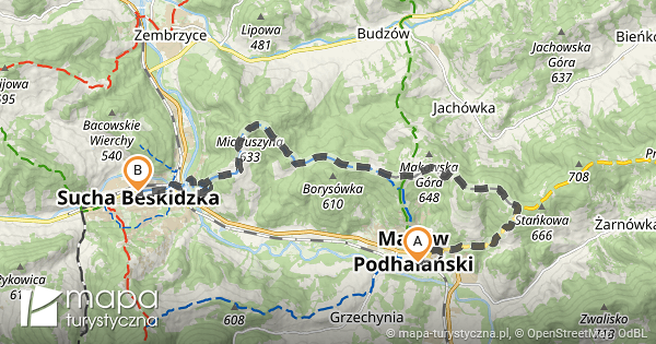 Trasa z: Maków Podhalański | mapa-turystyczna.pl