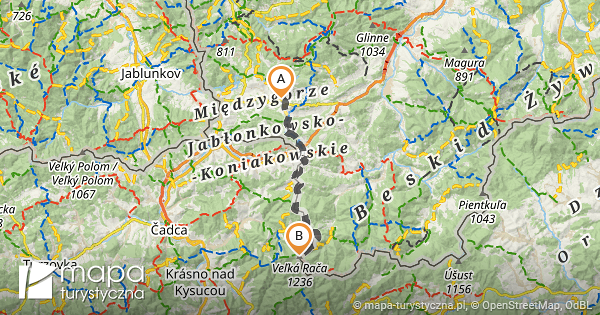 Trasa: Koniaków – Schronisko PTTK na Wielkiej Raczy | mapa-turystyczna.pl