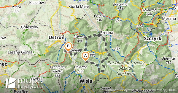 Trasa do: Ustroń, Polana, Papiernia | mapa-turystyczna.pl