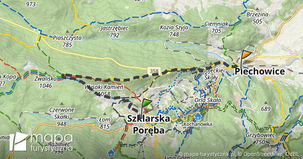 Trasa: Szklarska Poręba – Piechowice, skrzyżowanie | mapa-turystyczna.pl
