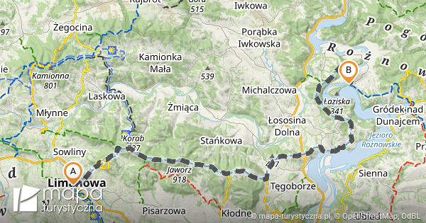 Trasa przez: Limanowa | mapa-turystyczna.pl