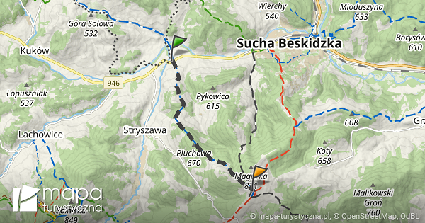 Trasa: Stryszawa – Zawoja, Przysłop | mapa-turystyczna.pl