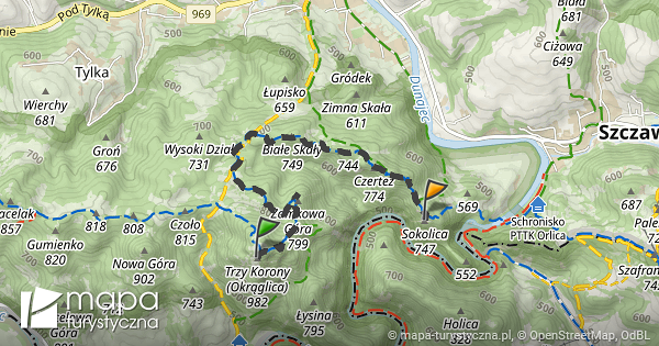 Trasa: Trzy Korony – Sokolica | mapa-turystyczna.pl