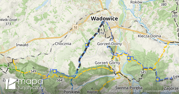 Wadowice, Aleja Wolności - Zawadka, rozejście szlaków | mapa-turystyczna.pl