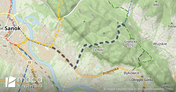 Rozejście szlaków - Sanok, ul. Bolesława Chrobrego | mapa-turystyczna.pl