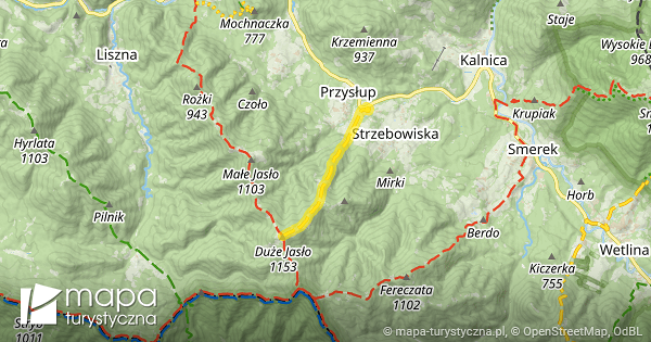 Żółty szlak turystyczny Przełęcz Przysłup – Jasło | mapa-turystyczna.pl