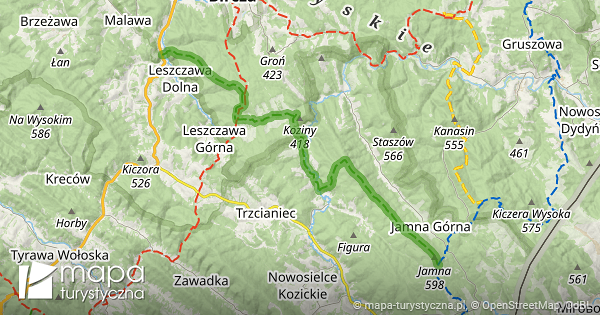 Zielony szlak turystyczny Leszczawa Dolna – Jamna | mapa-turystyczna.pl