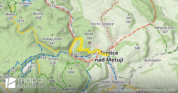 Żółty szlak turystyczny Teplice nad Metují – Teplické skály | mapa ...