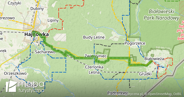 Zielony szlak turystyczny Hajnówka – Białowieża | mapa-turystyczna.pl