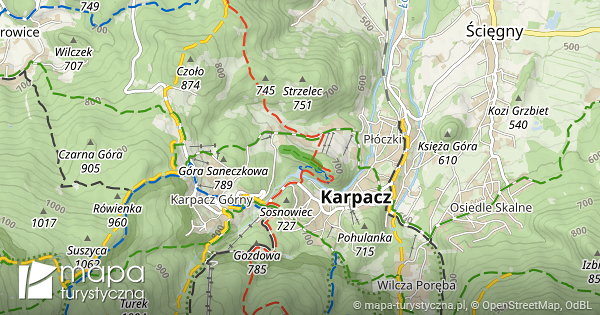 Zielony szlak spacerowy Karpacz, centrum medyczne – Karpatka | mapa ...