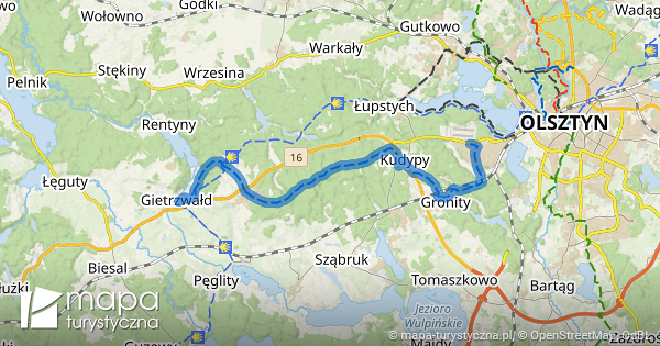 Niebieski szlak turystyczny Gietrzwałd – Olsztyn, Dajtki | mapa ...