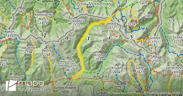 Żółty szlak turystyczny Podbanské – Kasprowy Wierch | mapa-turystyczna.pl