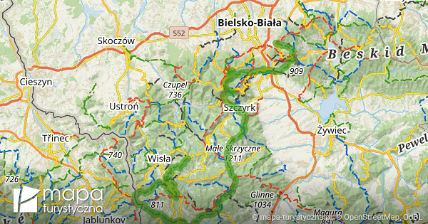 Zielony szlak turystyczny Bielsko-Biała, Straconka – Smerekowiec | mapa ...