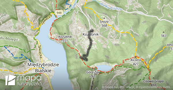 Czarny szlak turystyczny Kozubnik – Szlak czerwony na Żar | mapa ...