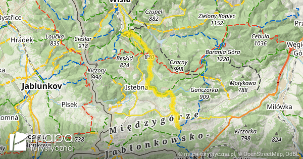 Żółty szlak turystyczny Wisła, Głębce – Fibaczka | mapa-turystyczna.pl